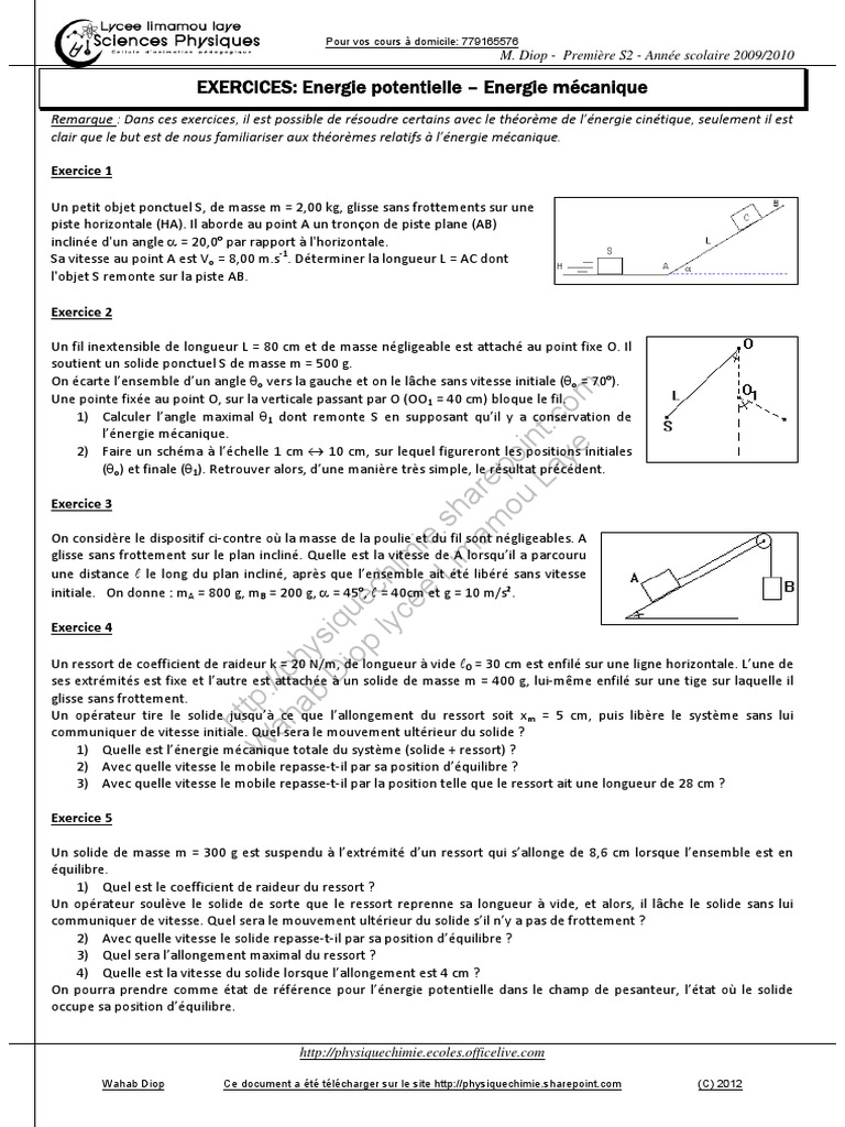Exercices Sur Les Eng Pot Et Eng Meca | PDF | Pendule (physique) | Masse