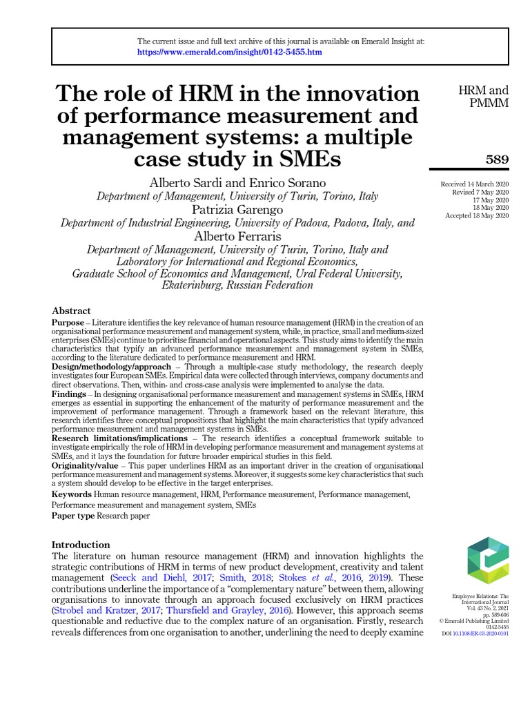 The Role of HRM in The Innovation of Performance Measurement and ...