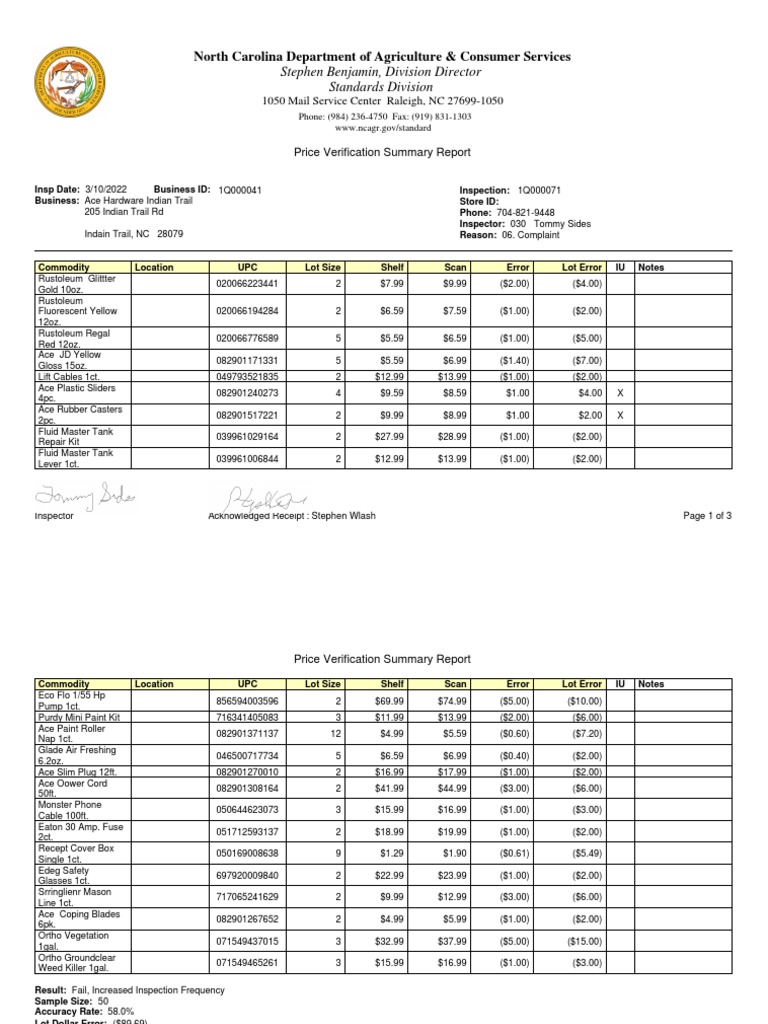 NC Price Verification Summary Report | PDF