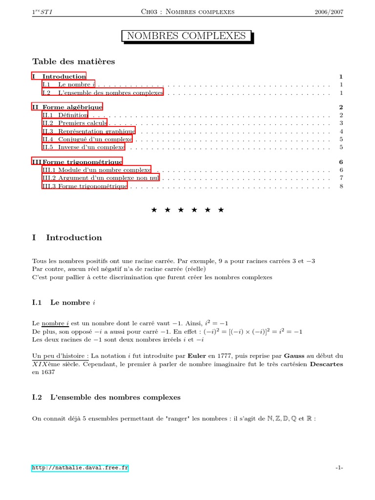 03 Nombres Complexes Cours | PDF | Nombre complexe | Analyse mathématique