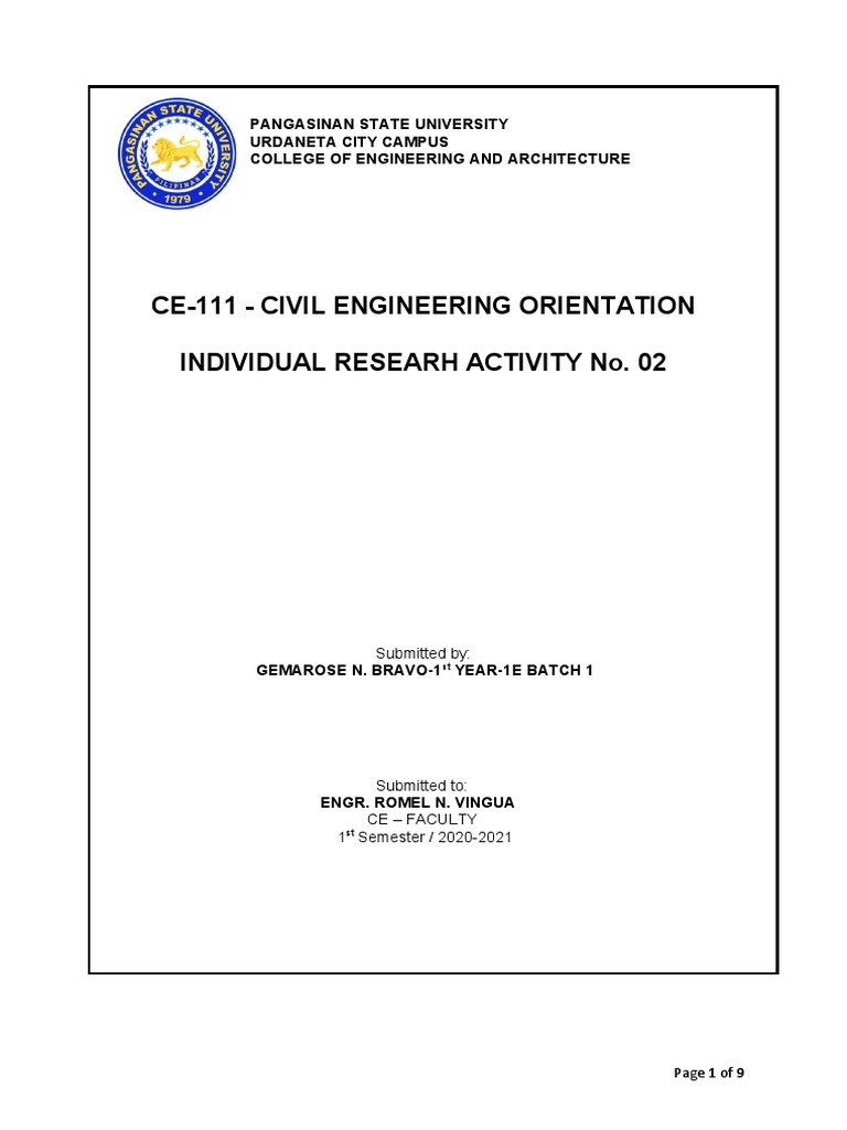 Ce-111 - Civil Engineering Orientation Individual Researh Activity No ...