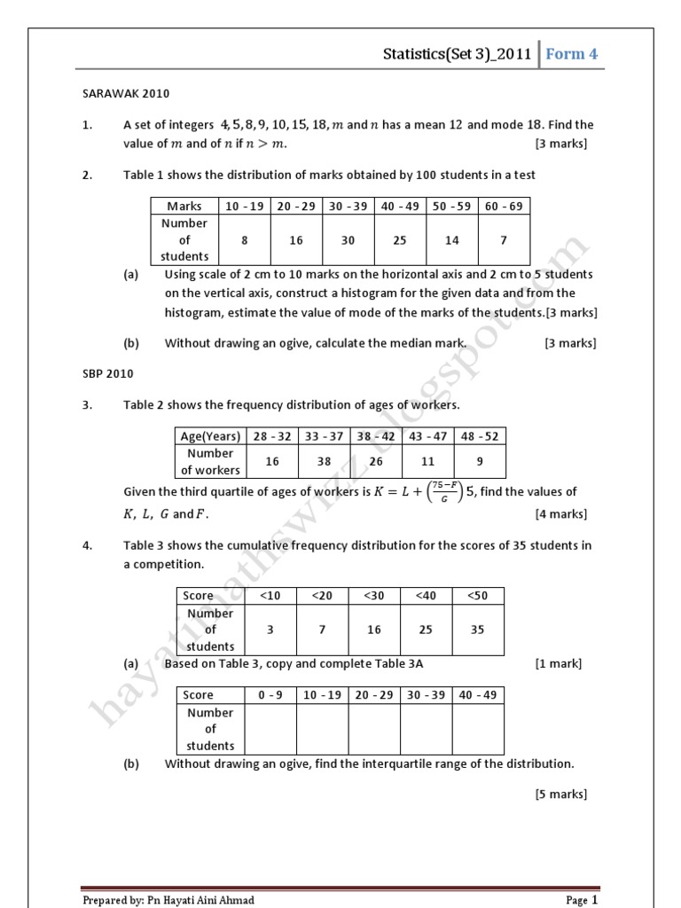 Statistics@Set3 2011 | PDF | Mean | Mode (Statistics)