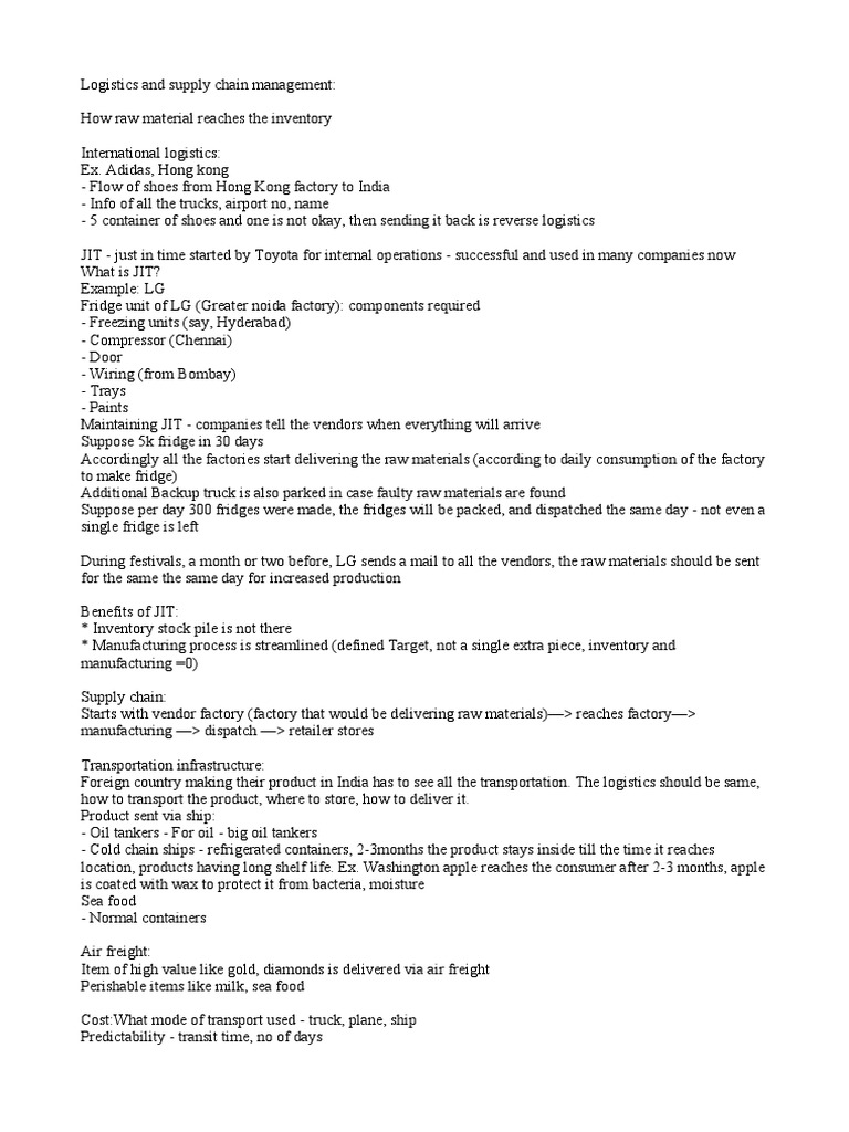 Logistics Notes | PDF | Warehouse | Logistics