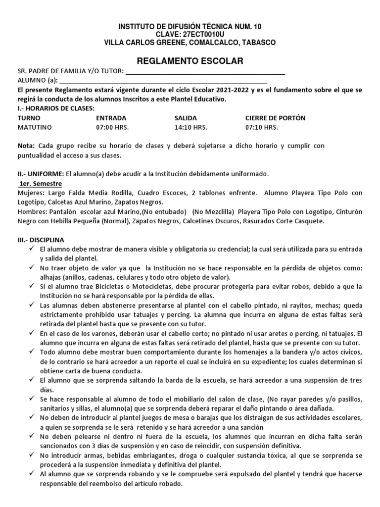Reglas y lineamientos para estudiantes del Instituto de Difusión ...