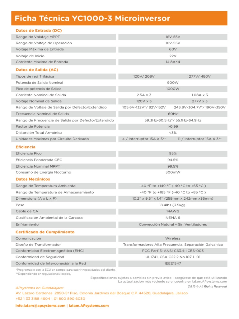 Microinversor APsystems YC1000 3 MX Datasheet Spanish 2 | PDF | Poder ...