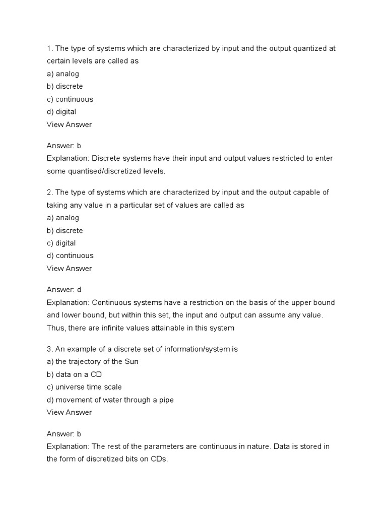 Signal & System - UNIT - I - MCQ | PDF | Discrete Time And Continuous ...