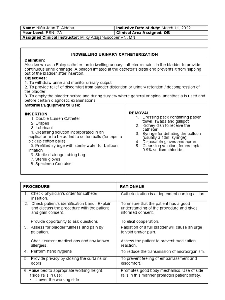 Indwelling Urinary Catheter Procedure | PDF | Catheter | Urinary Bladder
