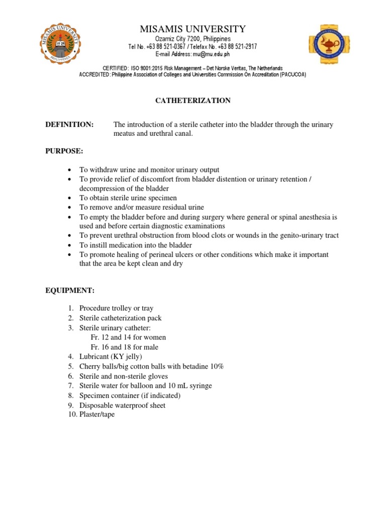 Urinary Catheterization Procedure Guide | PDF | Catheter | Medical ...