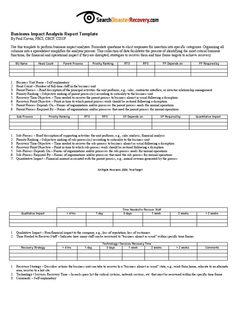 Business Impact Analysis Report Template | PDF | Disaster Recovery ...