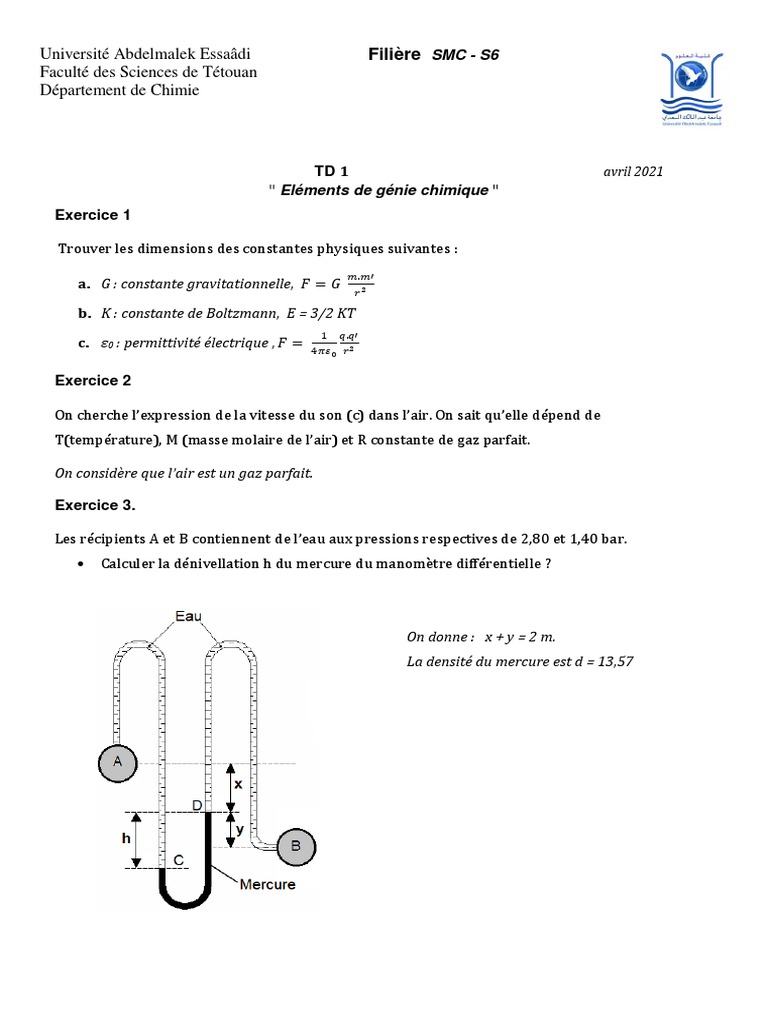 Dimensions des constantes physiques en chimie | PDF