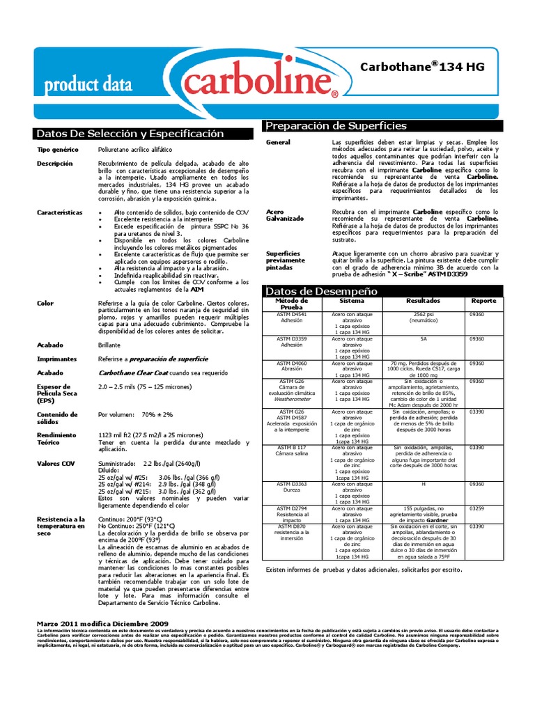 Catalogo - Carbothane 134 HG Hoja de Datos | PDF | Pintar | Cepillo