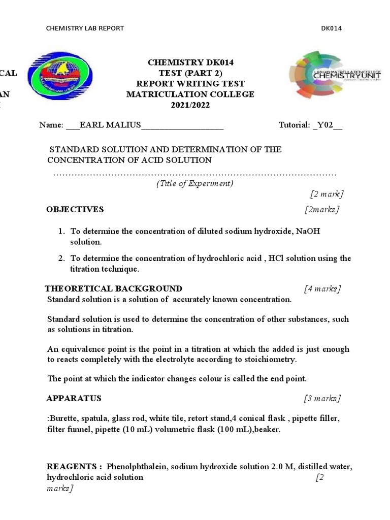 Earl's Practical Test Part 2 (Lab Report Template) - Dk014 | PDF ...