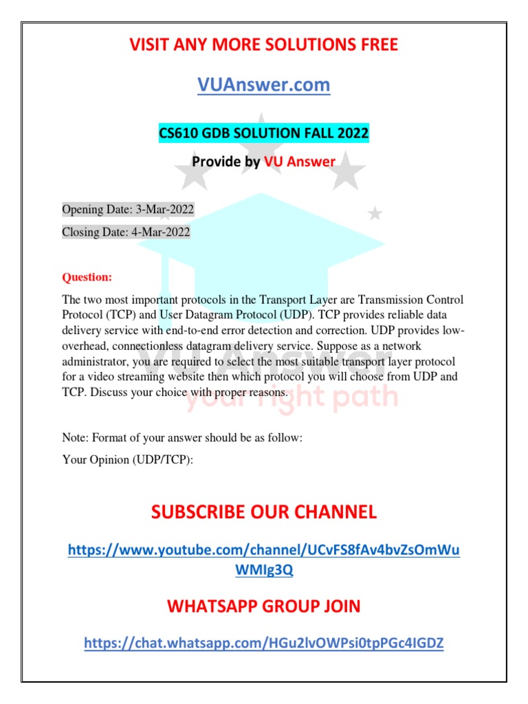 Cs610 Gdb Idea Solution Fall 2022 Pdf Transmission Control Protocol Internet Protocols