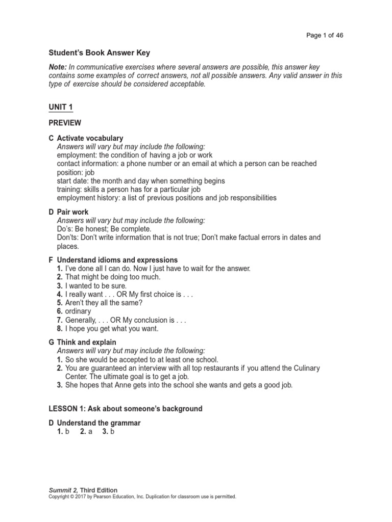 Summit 2 3rd Edition Answer Key | PDF | Laughter | Anger