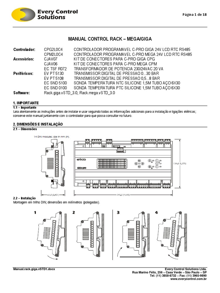Manual Mega Rack Compressores EVCO Every Control | PDF | Tempo | Quantidades físicas