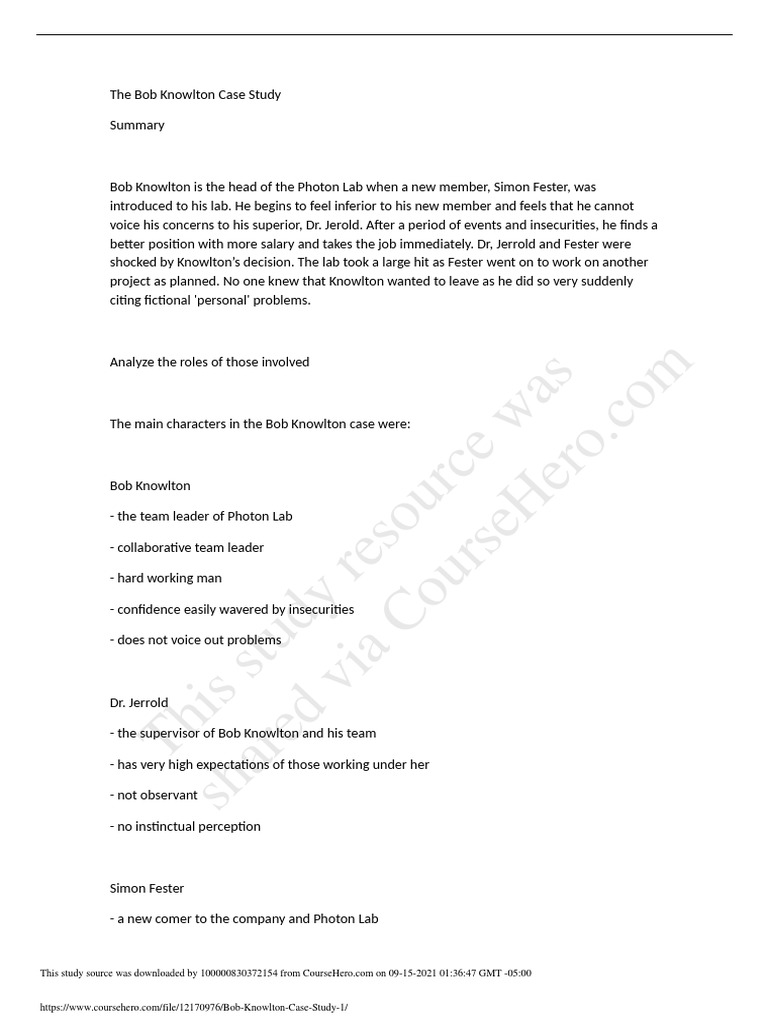 Bob Knowlton Case Study | PDF | Communication | Behavioural Sciences