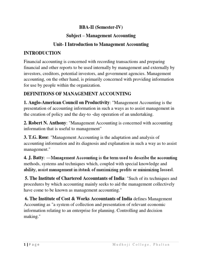 Management Accounting - Unit 1 | PDF | Management Accounting | Accounting