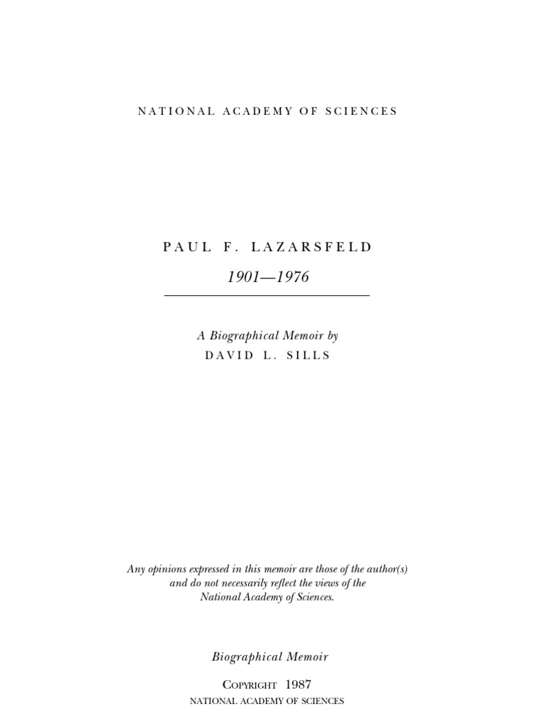 Paul F. Lazarsfeld: National Academy of Sciences | PDF | Social ...