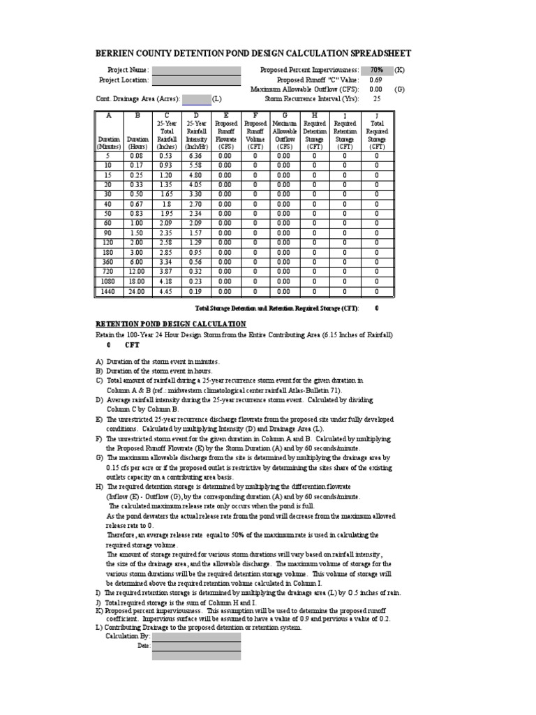Berrien County Detention Pond Design Calculation Spreadsheet | PDF ...