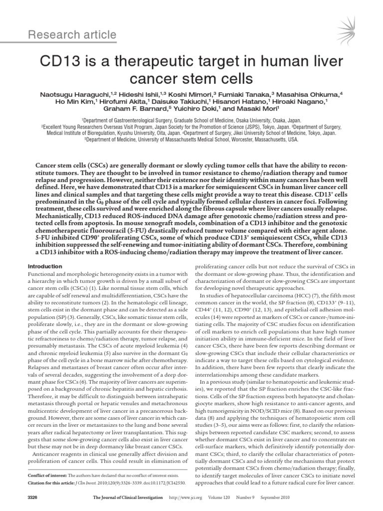 CD13 Is A Therapeutic Target in Human Liver Cancer Stem Cells | PDF ...