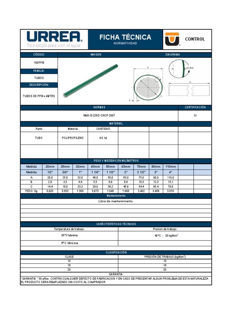 URREA Fichas Técnicas Tubopro | PDF | Tubería (transporte de fluidos ...