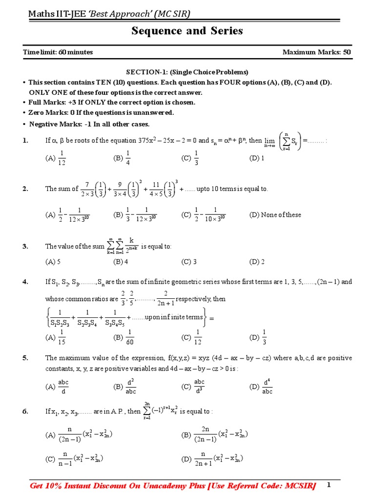 DPP - Sequence & Series - Q | PDF | Trigonometric Functions | Equations