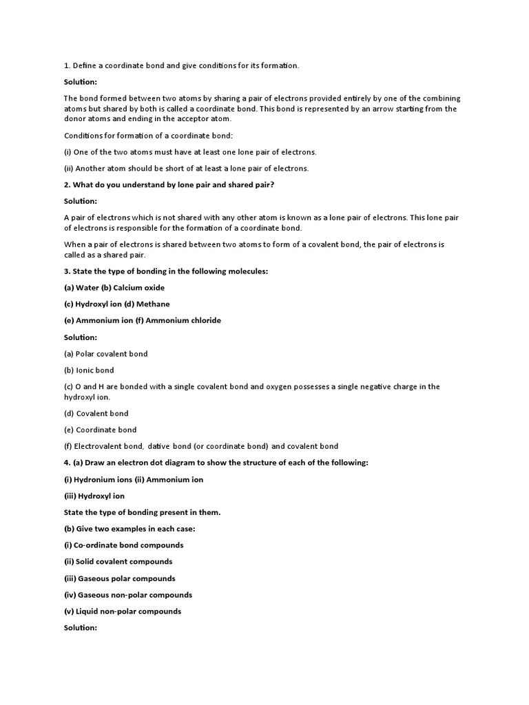 Chemical Bonding - Question and Answer 1 | PDF