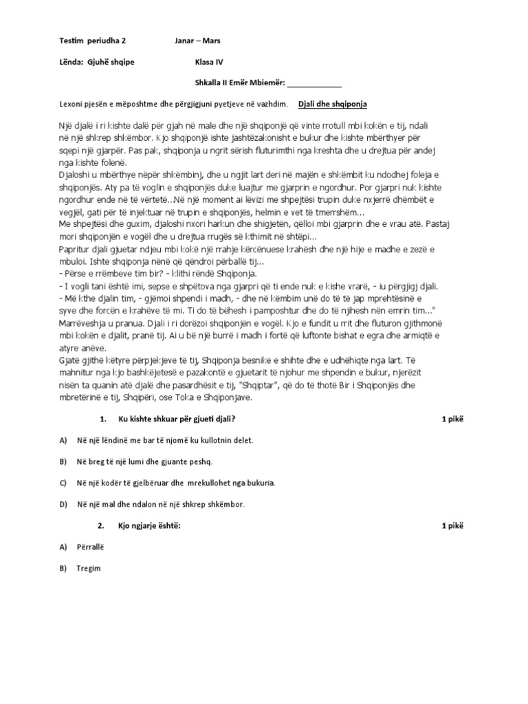 Testime KL 4 Periudha 2 | PDF