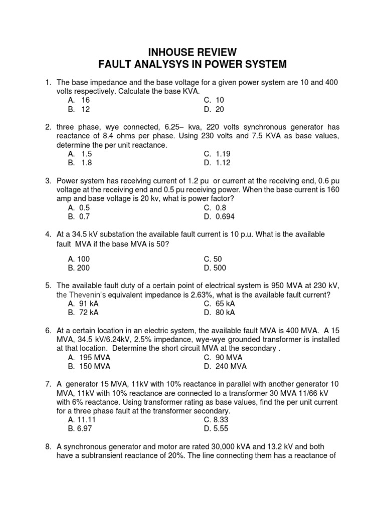 Power System Fault Analysis: A Review of Key Concepts | PDF ...