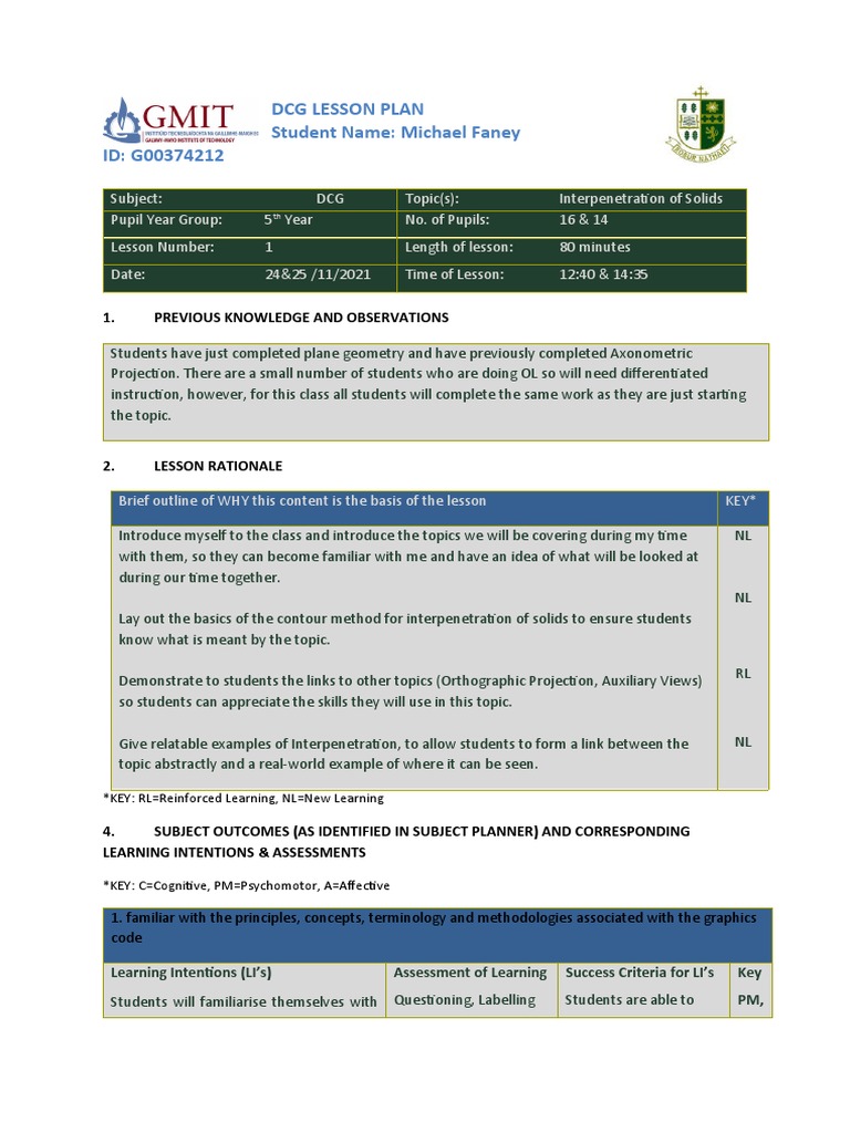 DCG Lesson Plan 1 | PDF | Teachers | Learning
