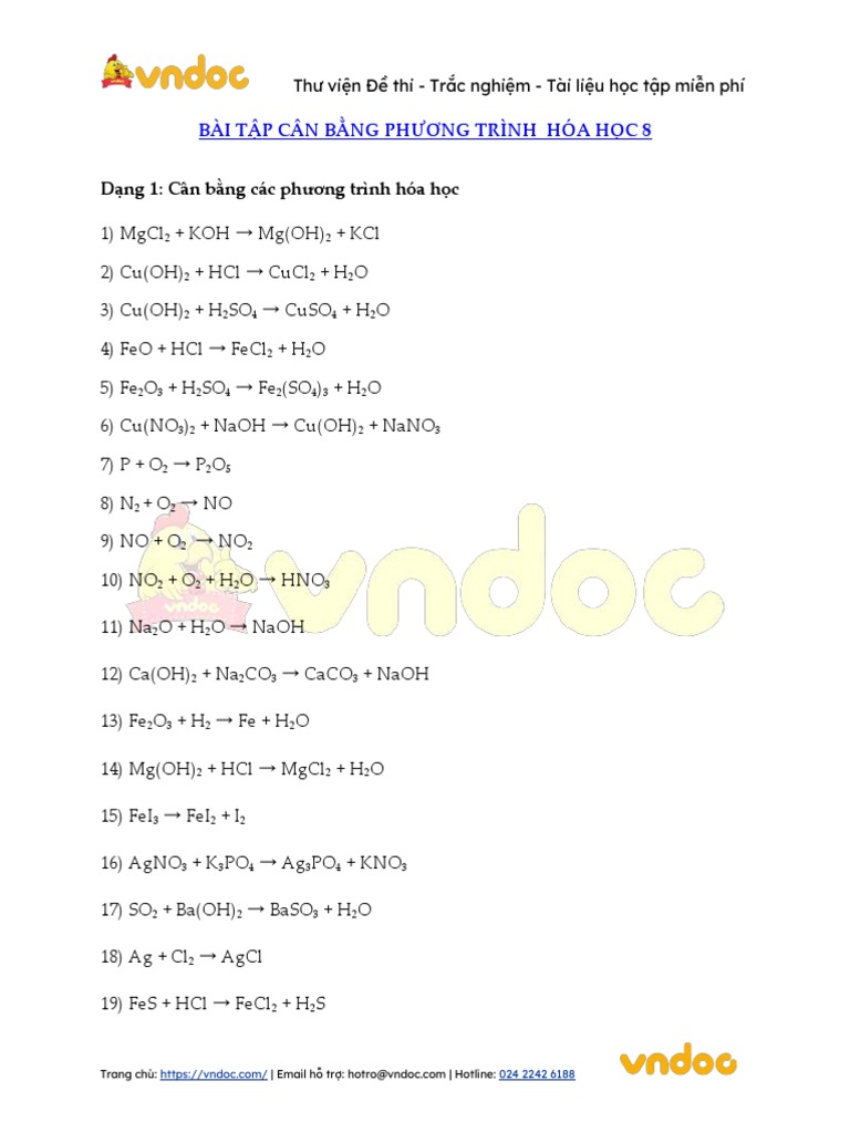 Bai Tap Can Bang Phuong Trinh Hoa Hoc 8 Dap An | PDF