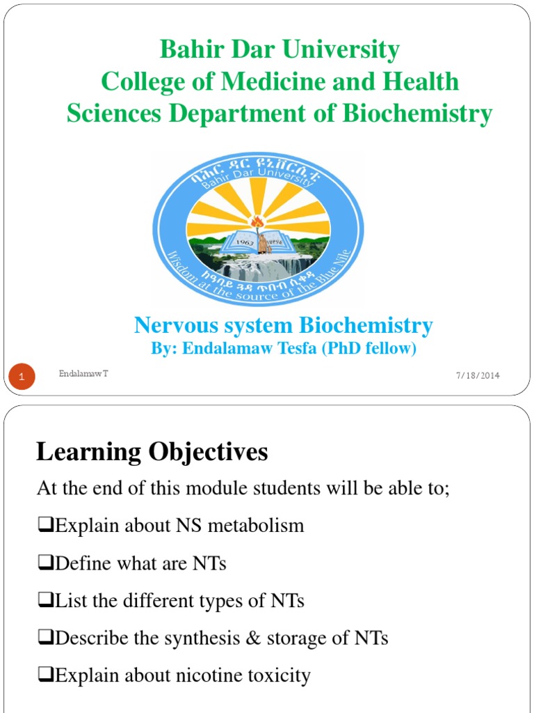 Biochemistry of CNS Module | PDF | Chemical Synapse | Neurotransmitter