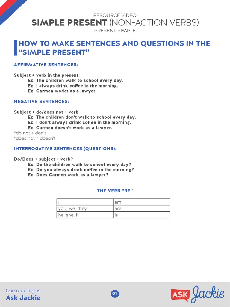 Simple Present Aula 1 Ing | PDF | Grammatical Tense | Verb