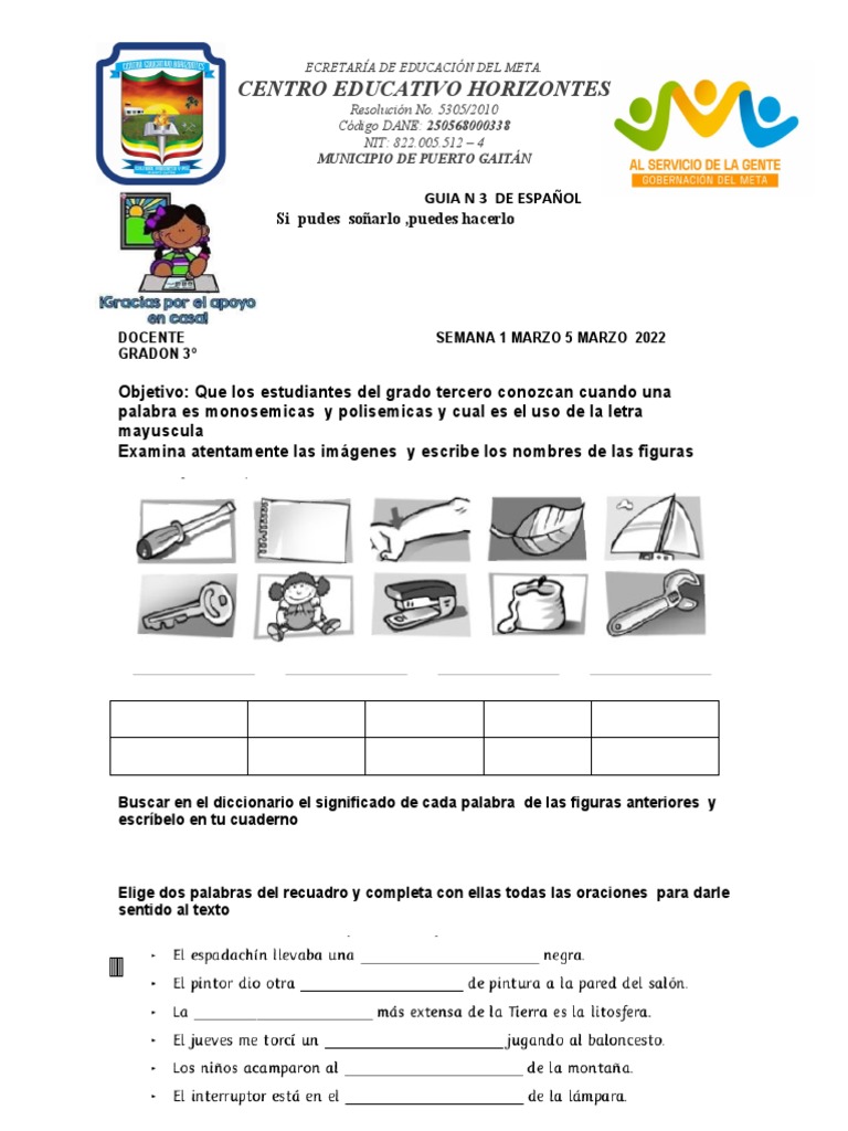 Guia #3 Español Grado Tercero | PDF