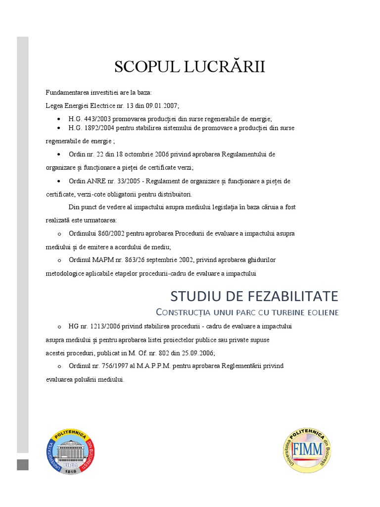 Studiu de Fezabilitate-Parc Eolian | PDF