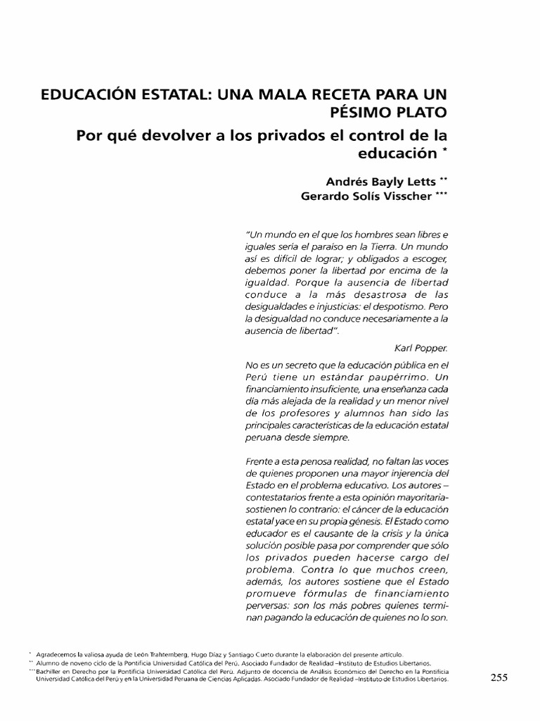 Andrés Bayly Letts - Educación Estatal (Una Mala Receta para Un Pésimo ...