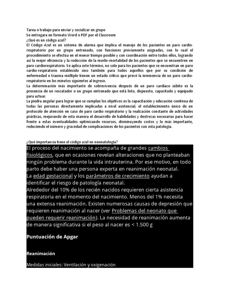 Codigo Azul en Neonatologia | PDF | Infantes | Reanimación cardiopulmonar