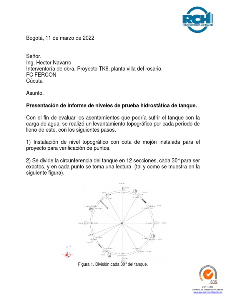 Informe de Presentacion Con Datos de Prueba Hidrostatica en Tanque TK6 ...