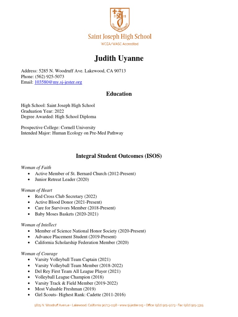 Judith Uyanne - Senior Capstone Resume | PDF