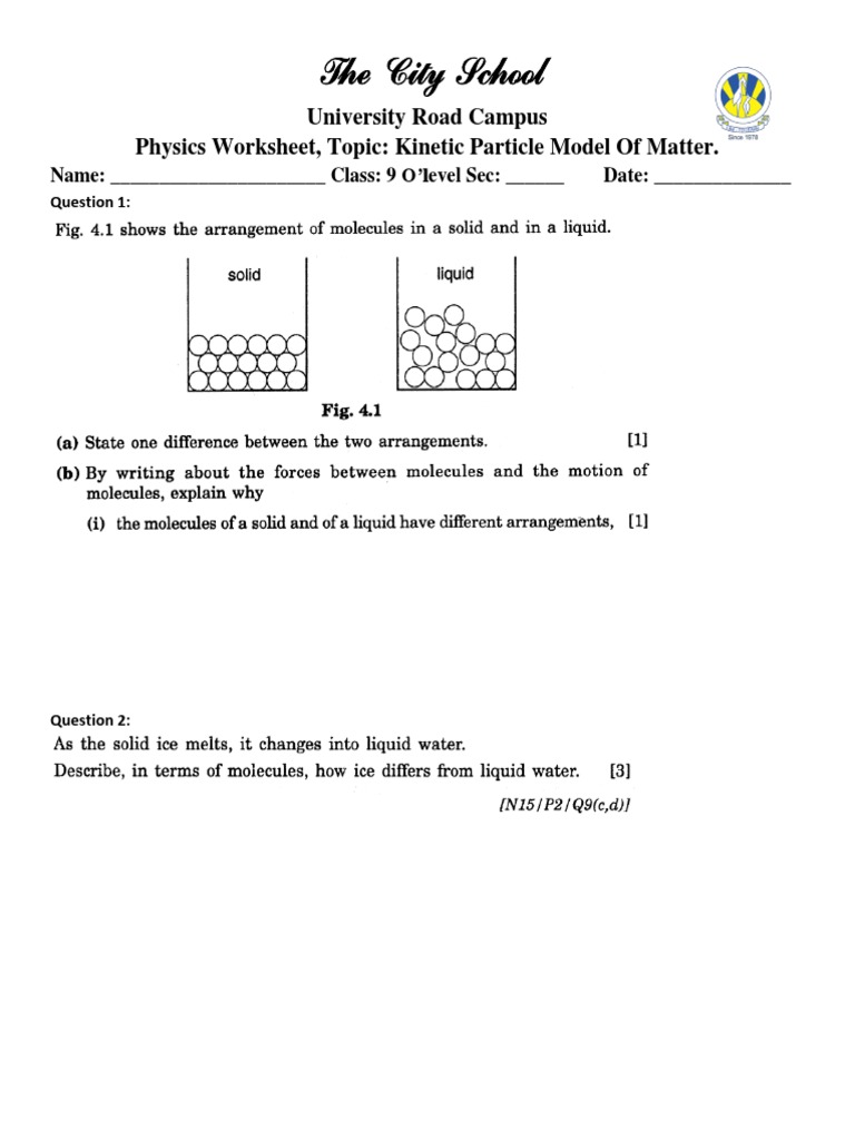 Kinetic Particle Model Worksheet | PDF