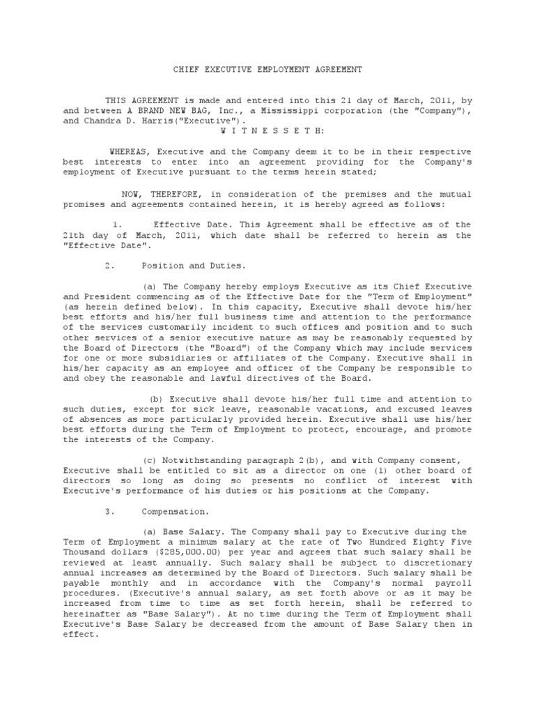 Chief Executive Employment Agreement Pdf Arbitration Stocks
