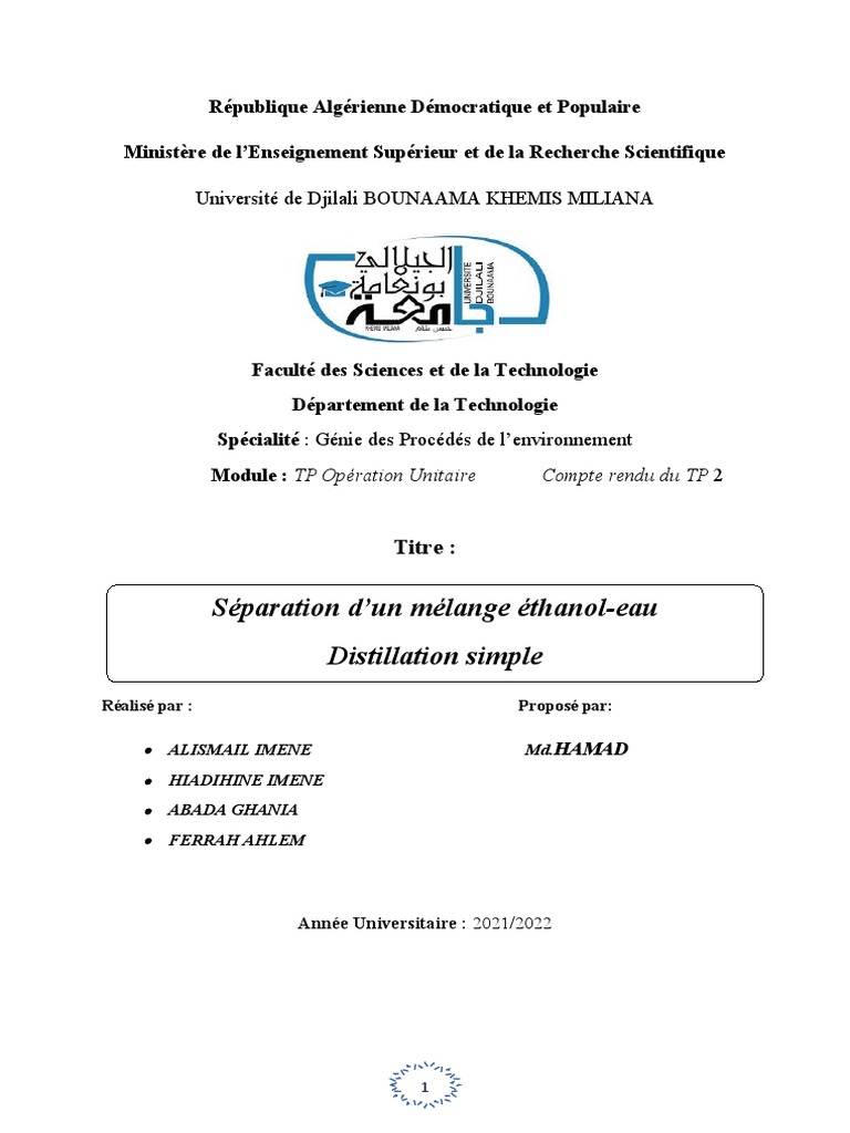 TP 2 Operation Unitaire | PDF