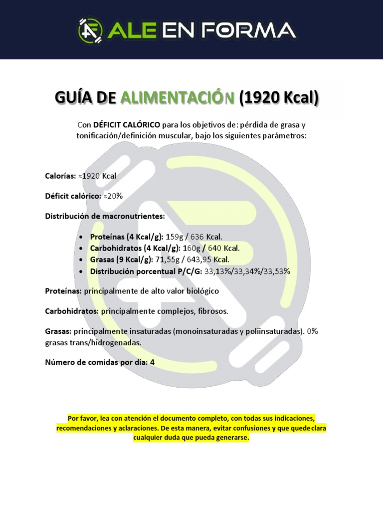 Guía de Alimentación 1920 Kcal para Adelgazar | PDF | Alimentos | ensalada
