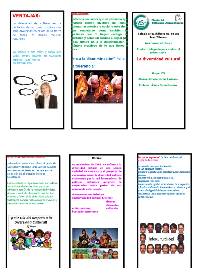 Triptico Diversidad Cultural | PDF | Tolerancia | Discriminación