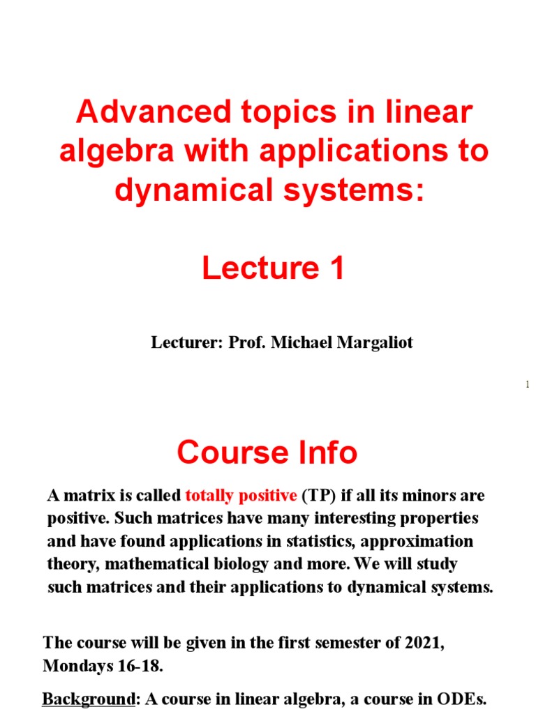 Advanced Topics in Linear Algebra With Applications To Dynamical ...