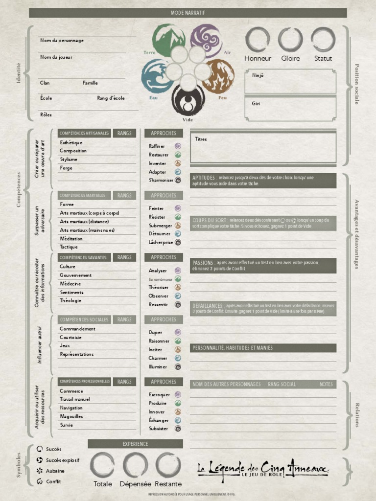 L5R Fiche de Personnage | PDF