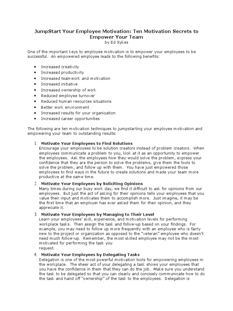 JumpStart Your Employee Motivation | Download Free PDF | Motivational ...