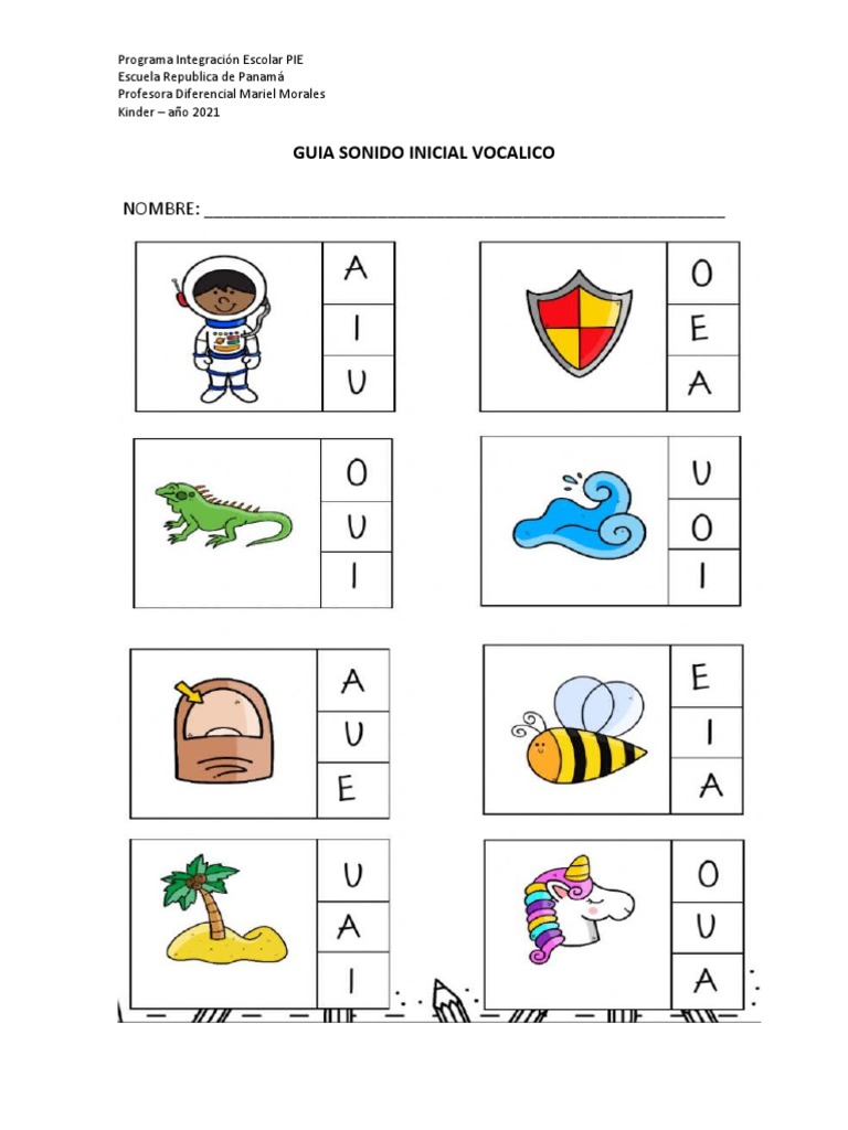 GUIA SONIDO INICIAL VOCALICO Kinder 2021 | PDF