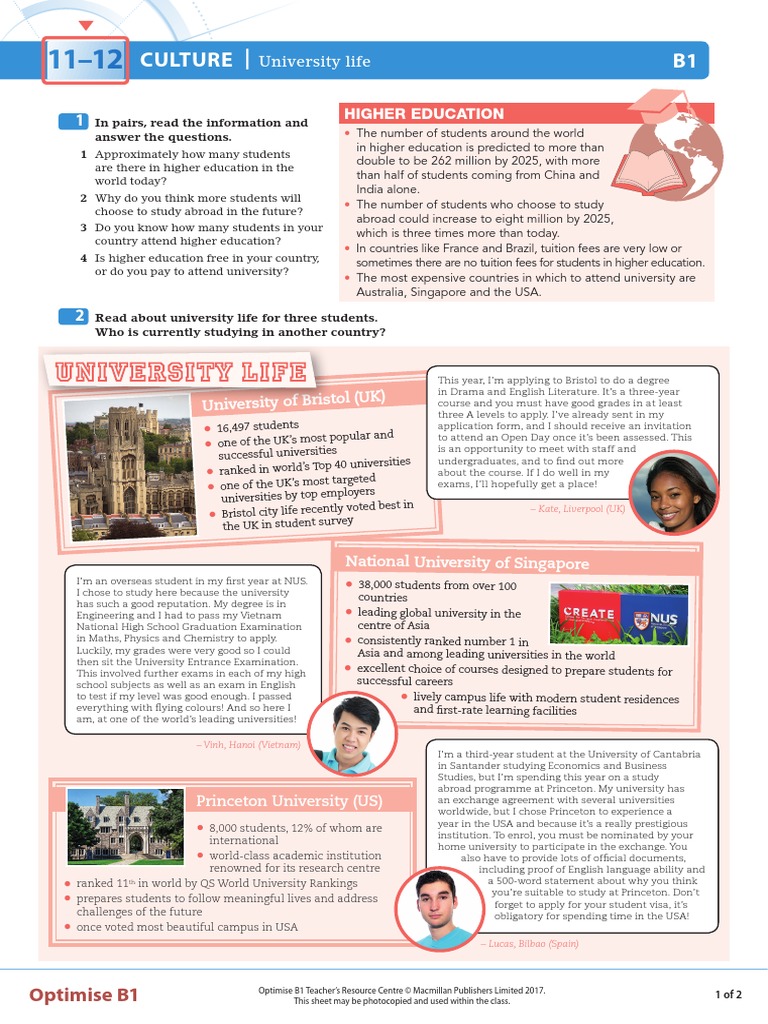 Culture - B1: Higher Education | PDF | Test (Assessment ...