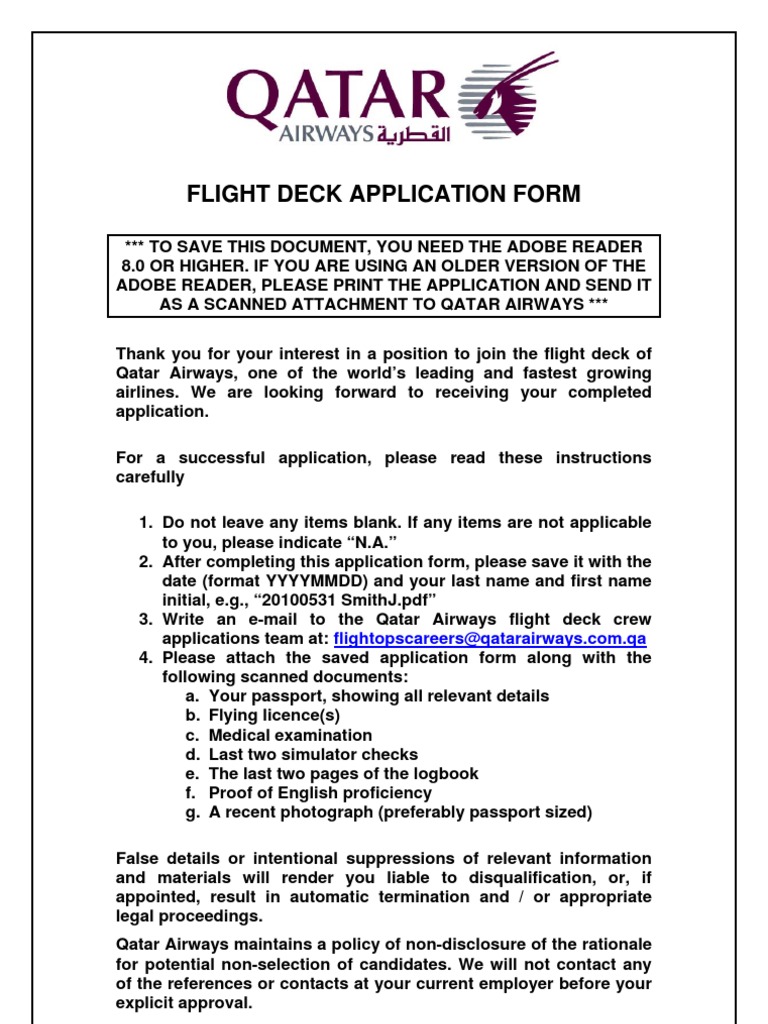 Flight Deck Application Form | PDF | Aircraft | Aviation